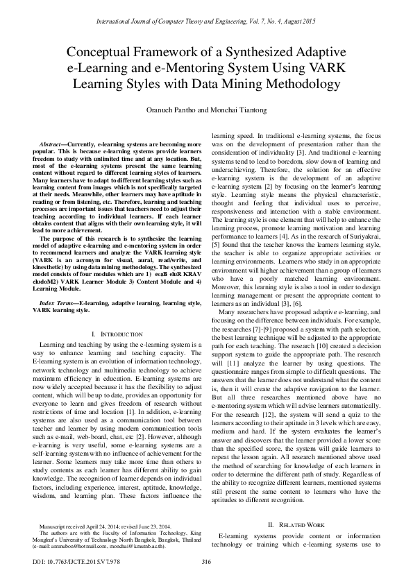 (PDF) Conceptual Framework of a Synthesized Adaptive e-Learning and e-Mentoring System Using ...