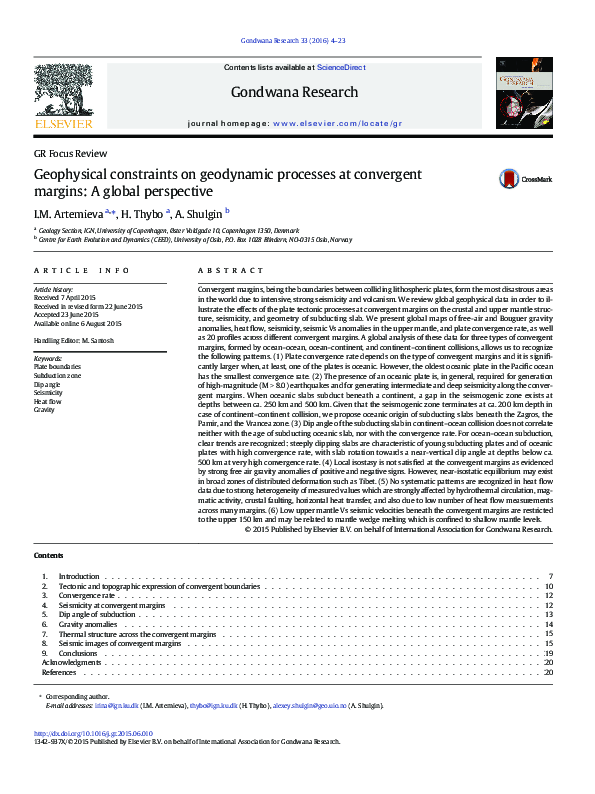 (PDF) Geophysical constraints on geodynamic processes at convergent margins: A global perspective