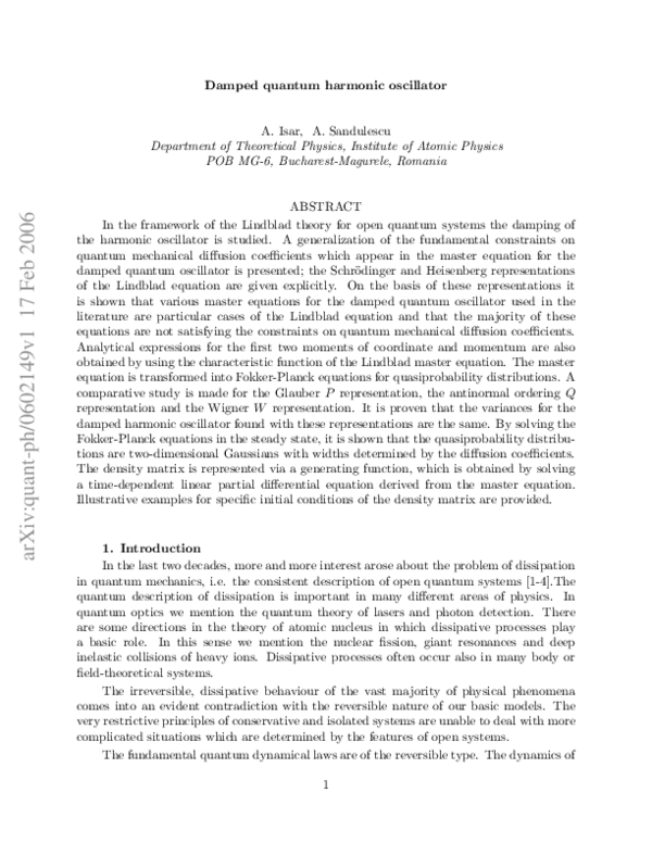 (PDF) Damped quantum harmonic oscillator