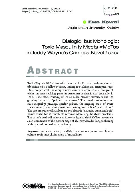 (PDF) Dialogic, but Monologic: Toxic Masculinity Meets #MeToo in Teddy ...