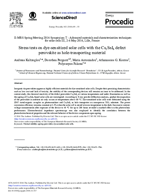 (PDF) Stress Tests on Dye-sensitized Solar Cells with the Cs2SnI6 ...
