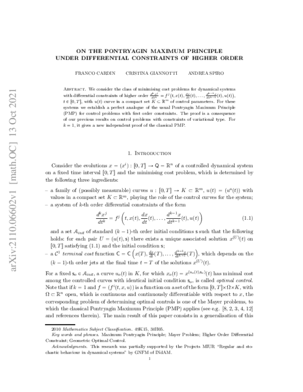 (PDF) On the Pontryagin Maximum Principle under differential ...