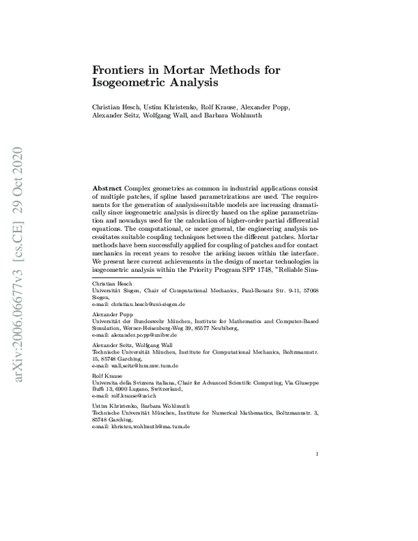 (PDF) Frontiers in Mortar Methods for Isogeometric Analysis