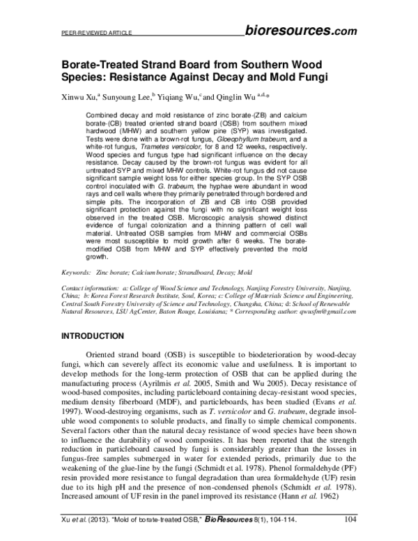 (PDF) Borate-Treated Strand Board from Southern Wood Species ...