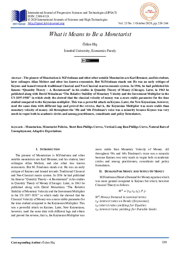 (PDF) What it Means to Be a Monetarist