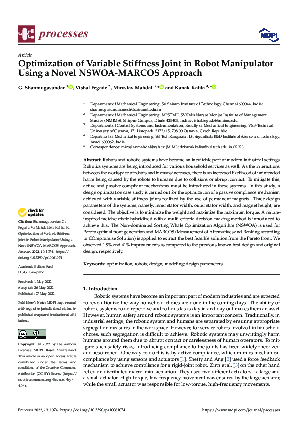 (PDF) Optimization of Variable Stiffness Joint in Robot Manipulator Using a Novel NSWOA-MARCOS ...