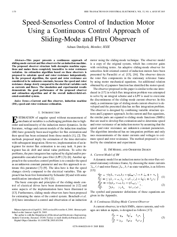 Pdf Speed Sensorless Control Of An Induction Motor Using Fuzzy Logic