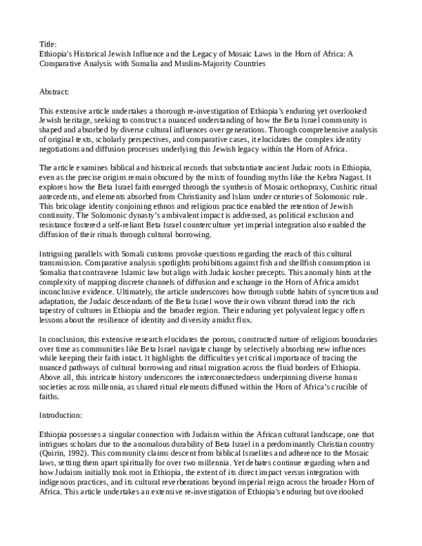 (DOC) Title: Ethiopia's Historical Jewish Influence and the Legacy of ...