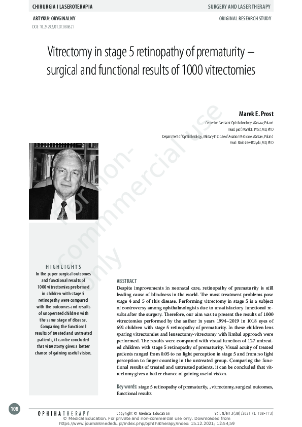 (PDF) Vitrectomy in stage 5 ROP – surgical and functional results of 1000 vitrectomies