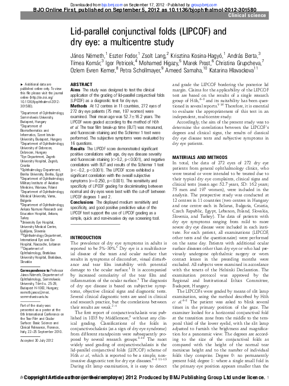(PDF) Lid-parallel conjunctival folds (LIPCOF) and dry eye: a ...