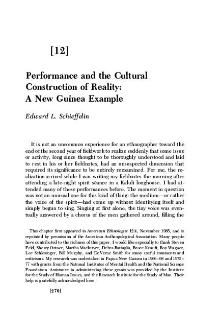 (PDF) 12. Performance and the Cultural Construction of Reality : A New ...