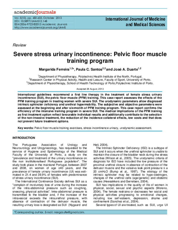 (PDF) Severe stress urinary incontinence: Pelvic floor muscle training ...