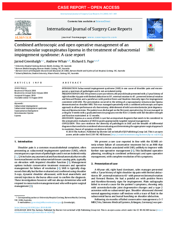 (PDF) Combined arthroscopic and open operative management of an ...
