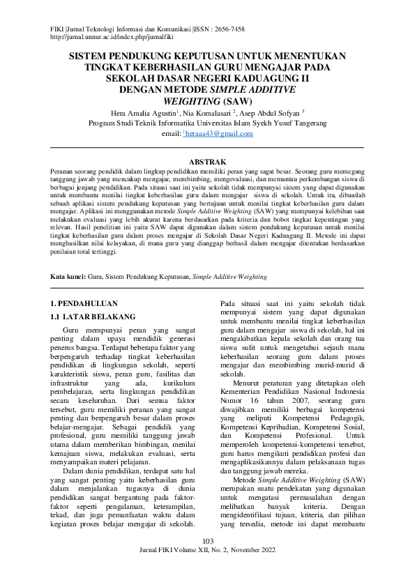 (PDF) Sistem Pendukung Keputusan Untuk Menentukan Tingkat Keberhasilan Guru Mengajar Pada ...