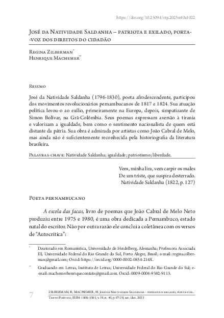 (PDF) José da Natividade Saldanha – patriota e exilado, porta-voz dos ...