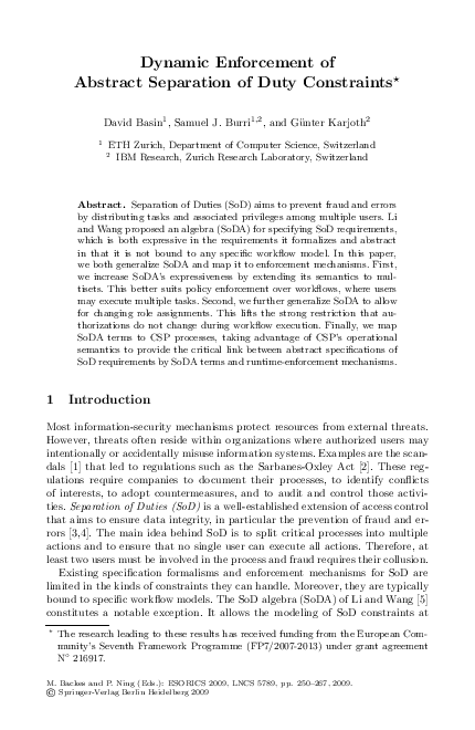 (PDF) Dynamic Enforcement of Abstract Separation of Duty Constraints