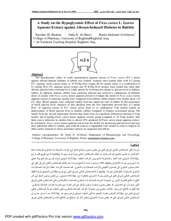 (PDF) A Study on the Hypoglycemic Effect of Ficus carica L. Leaves ...