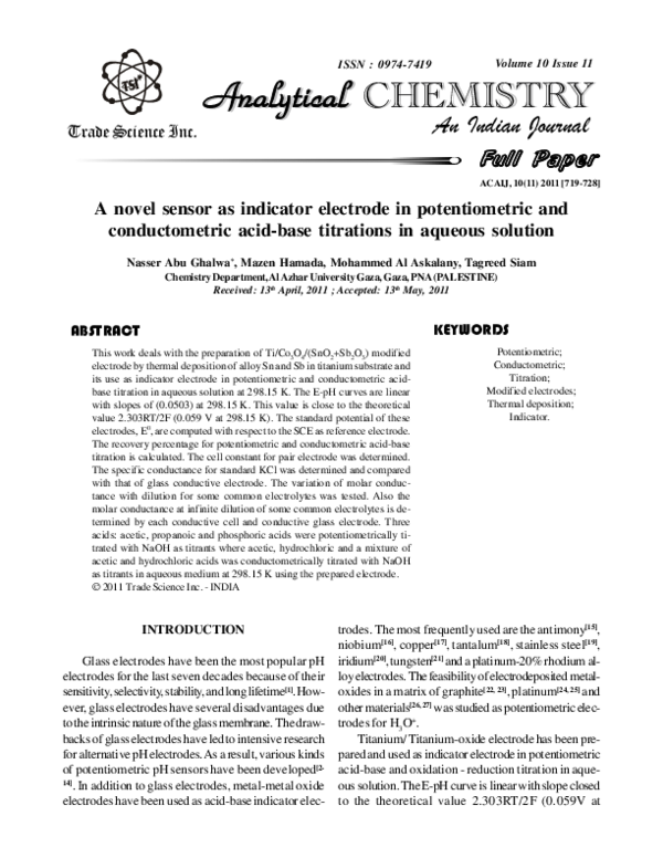 (PDF) A novel sensor as indicator electrode in potentiometric and ...