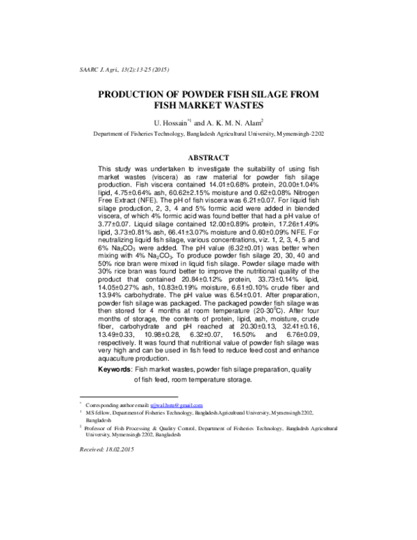 (PDF) Production of powder fish silage from fish market wastes