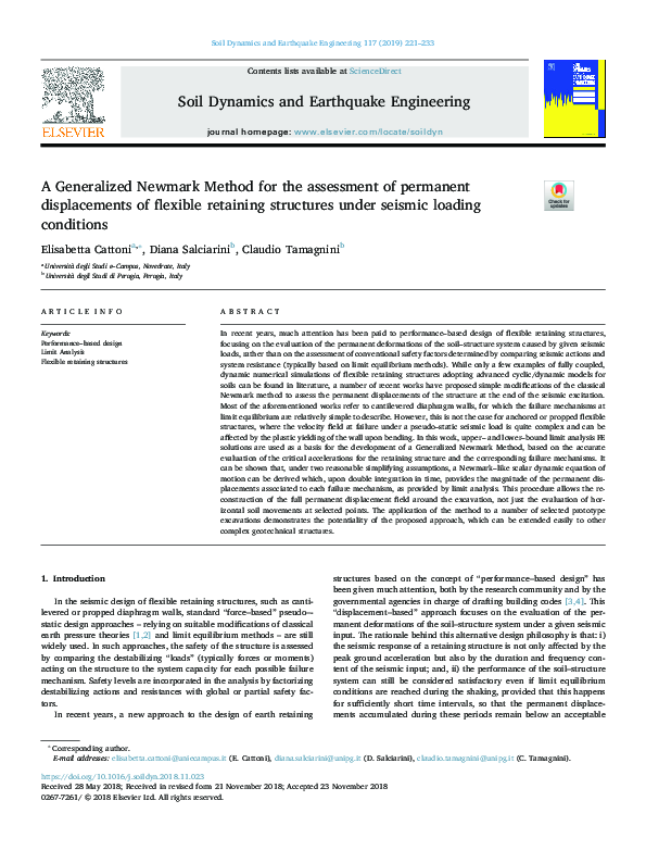 (PDF) A Generalized Newmark Method for the assessment of permanent ...