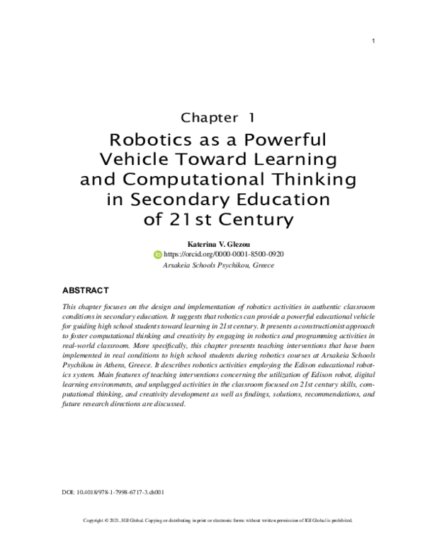 (PDF) Robotics as a Powerful Vehicle Toward Learning and Computational Thinking in Secondary ...
