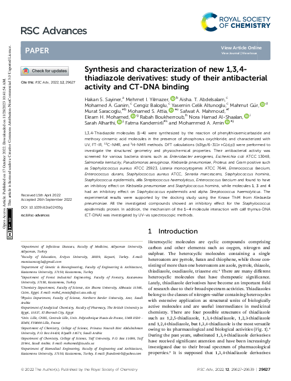 (PDF) Synthesis and characterization of new 1,3,4-thiadiazole derivatives: study of their ...