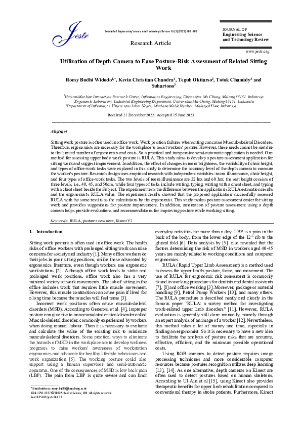 (PDF) Utilization of Depth Camera to Ease Posture-Risk Assessment of ...