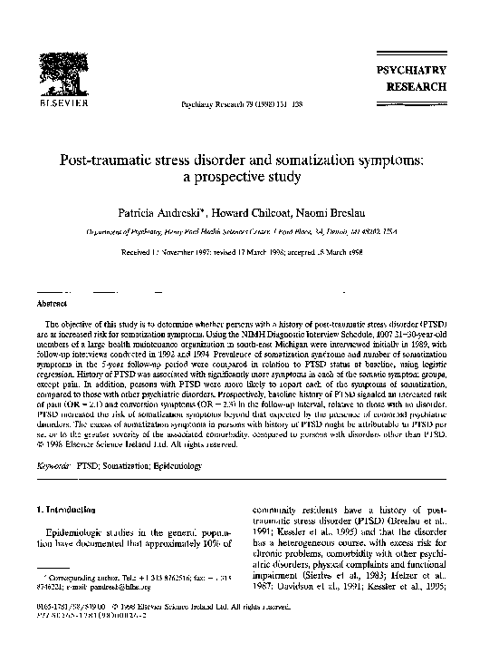 (PDF) Post-traumatic stress disorder and somatization symptoms: a prospective study