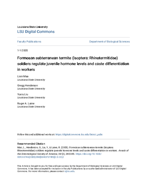 (PDF) Formosan Subterranean Termite (Isoptera: Rhinotermitidae ...