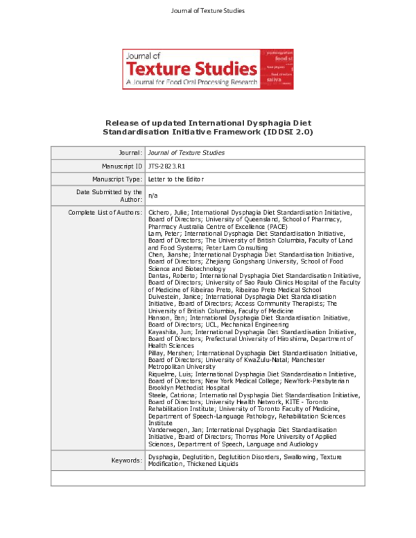 (PDF) Release of updated International Dysphagia Diet Standardisation ...
