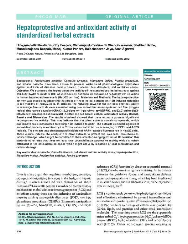 (PDF) Hepatoprotective and antioxidant activity of standardized herbal ...