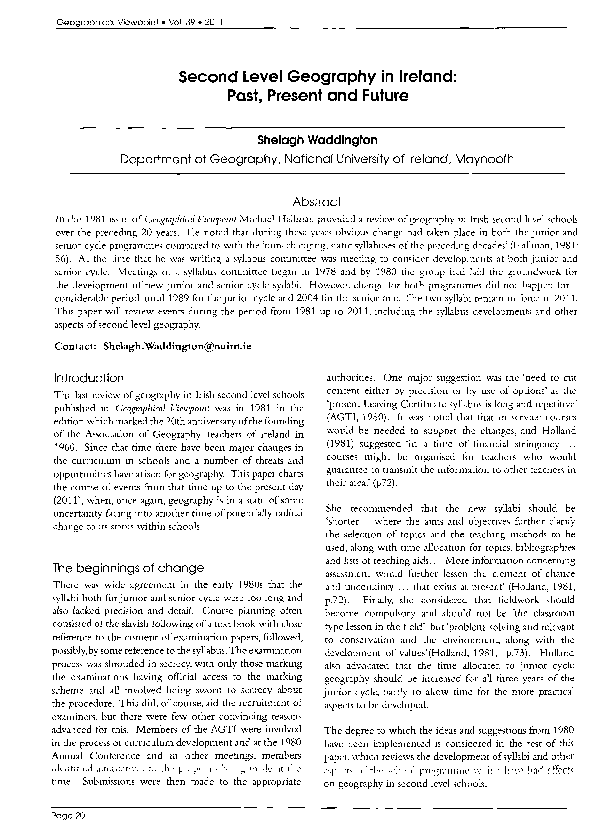(PDF) Second Level Geography in Ireland:Past, Present and Future