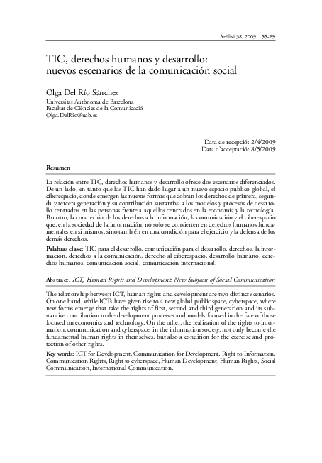 TIC, derechos humanos y desarrollo: nuevos escenarios de la comunicación social