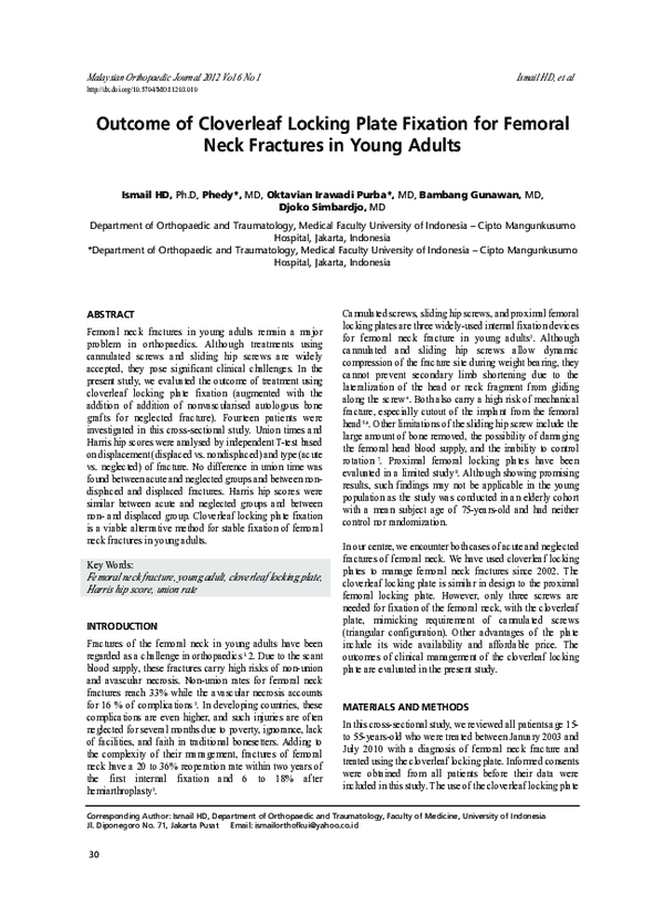 (PDF) Outcome of Cloverleaf Locking Plate Fixation for Femoral Neck ...