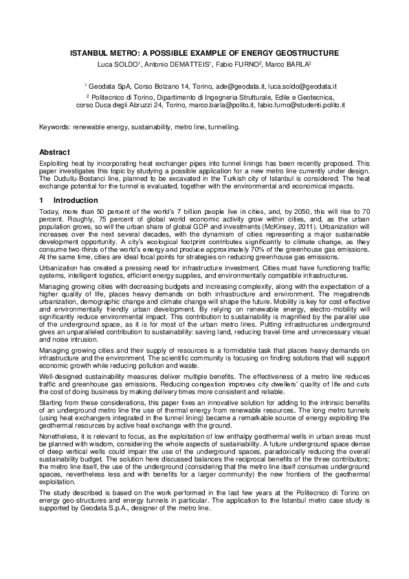 (PDF) Istanbul metro: a possible example of energy geostructure