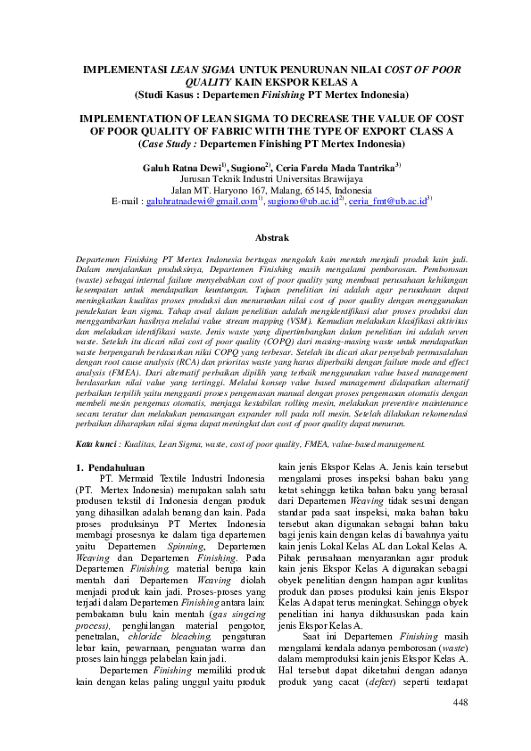 (PDF) IMPLEMENTASI LEAN SIGMA UNTUK PENURUNAN NILAI COST OF POOR ...