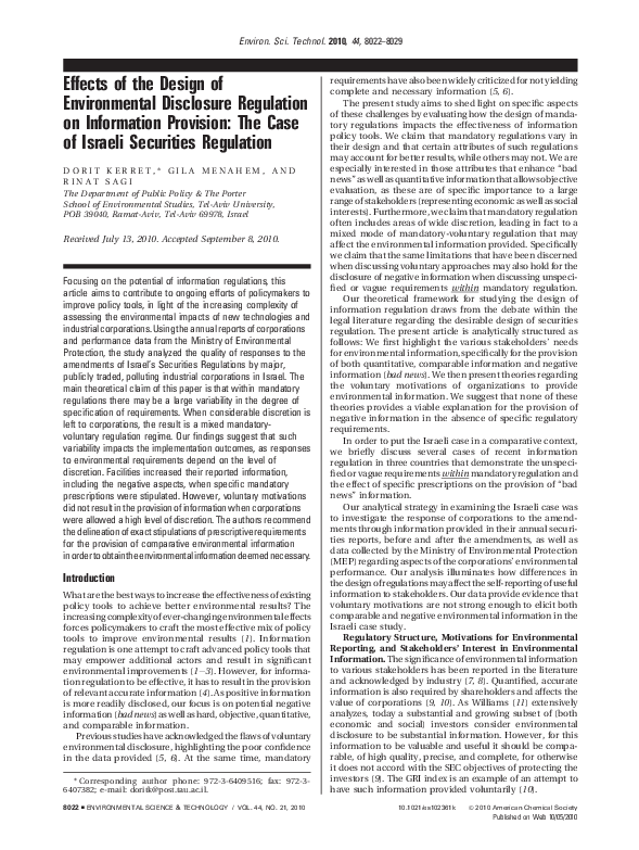 (PDF) Effects of the Design of Environmental Disclosure Regulation on ...