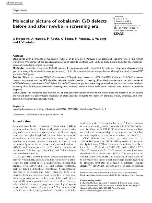 (PDF) Molecular picture of cobalamin C/D defects before and after ...