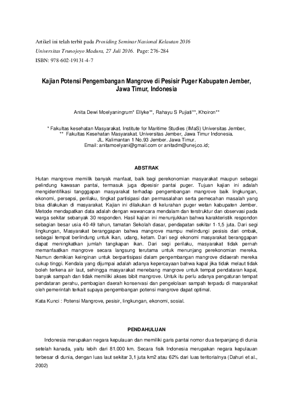 (PDF) Kajian Potensi Pengembangan Mangrove di Pesisir Puger Kabupaten ...