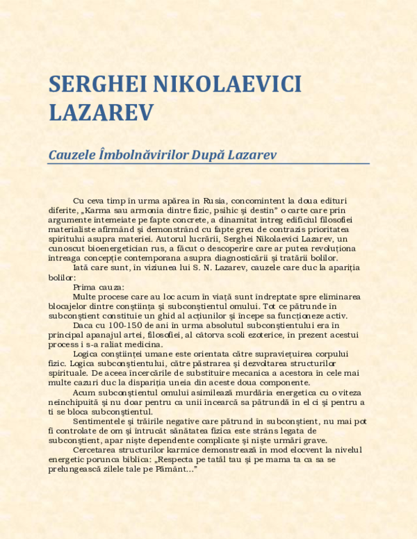 (PDF) SERGHEI NIKOLAEVICI LAZAREV - Cauzele imbolnavirilor