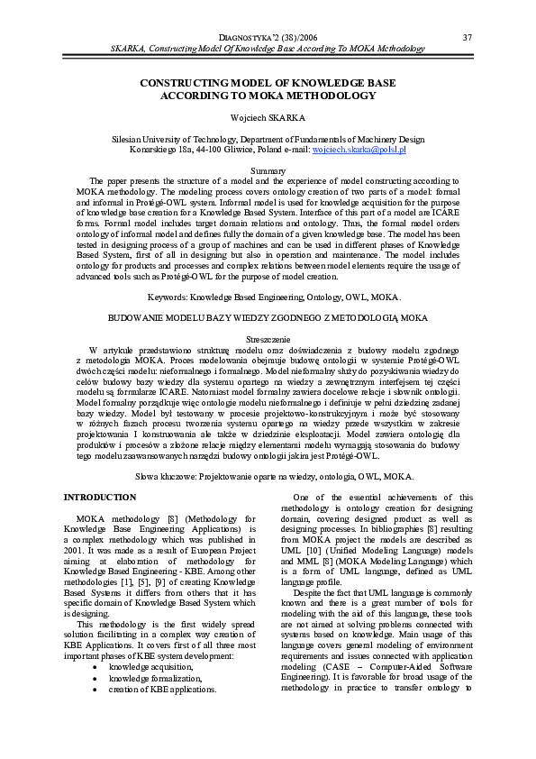 (PDF) Constructing model of knowledge base according to MOKA methodology