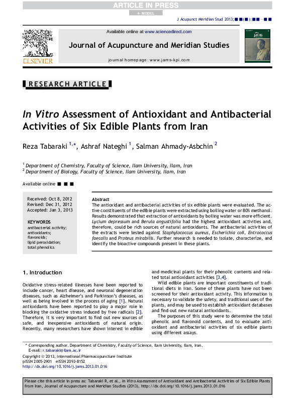 (PDF) In vitro assessment of the antioxidant and antibacterial ...