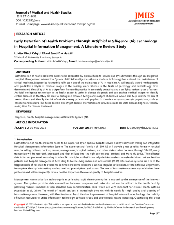 (PDF) Early Detection of Health Problems through Artificial ...
