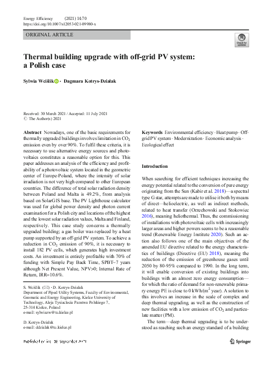 (PDF) Thermal building upgrade with off-grid PV system: a Polish case | Sylwia Wciślik ...