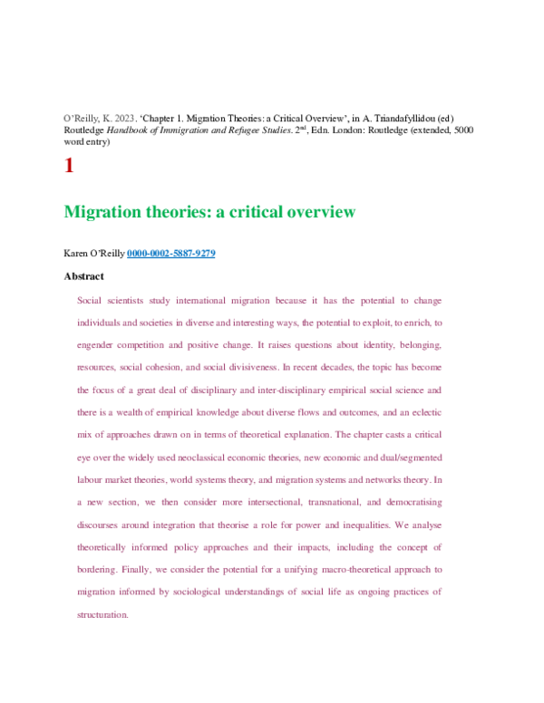 (PDF) Migration theories: a critical overview