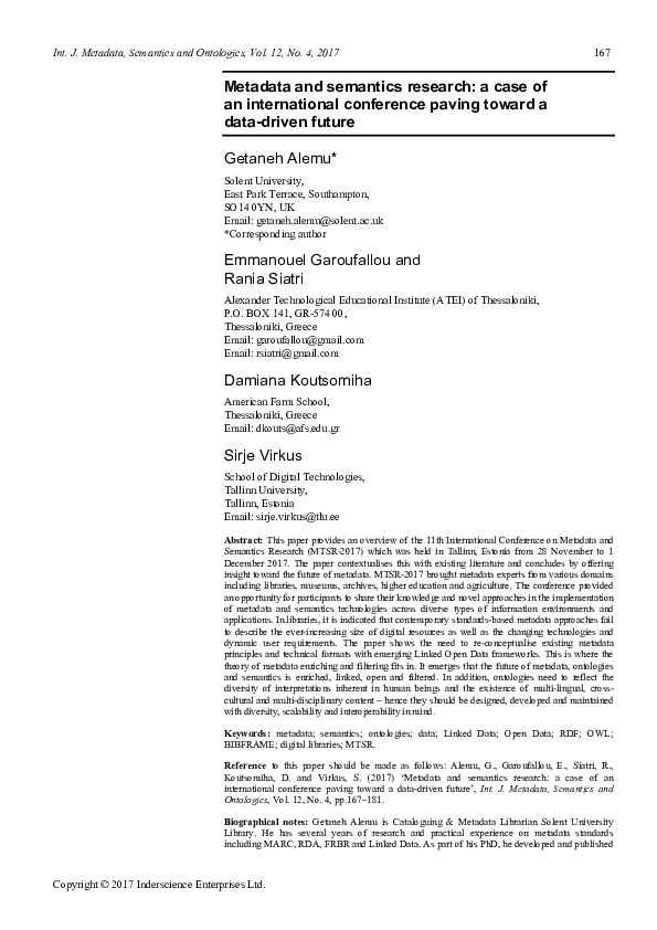 (PDF) Metadata and semantics research: a case of an international conference paving toward a ...