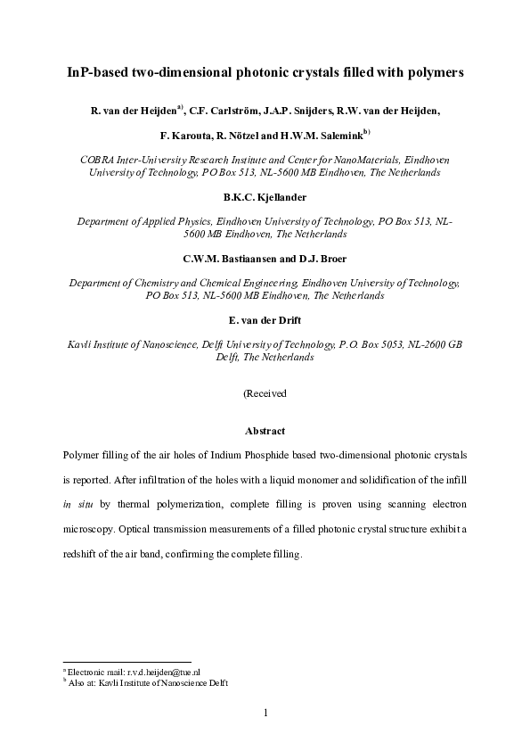 (PDF) InP-based two-dimensional photonic crystals filled with polymers