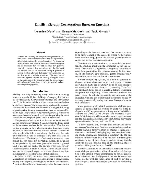 (PDF) Emolift: Elevator Conversations Based on Emotions
