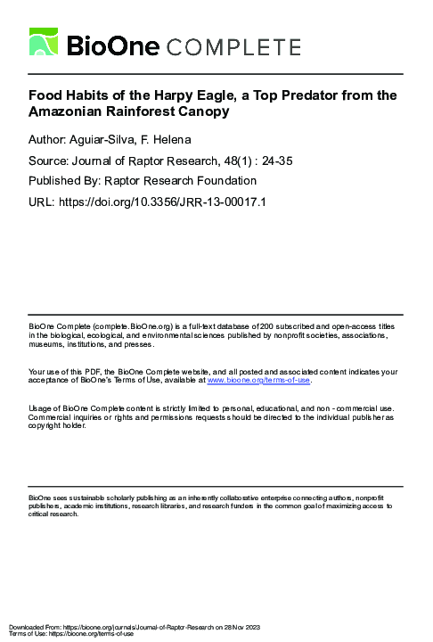 (PDF) Food Habits of the Harpy Eagle, a Top Predator from the Amazonian ...