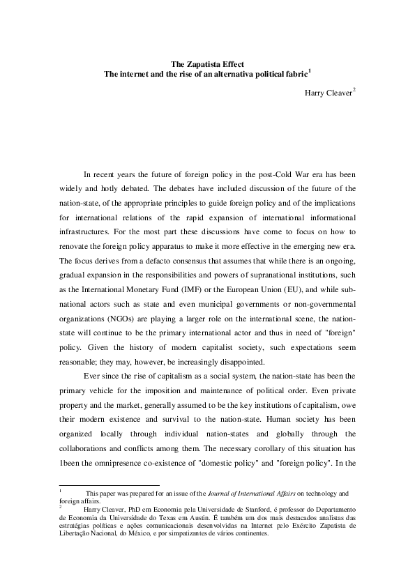 (PDF) The Zapatista Effect: The internet and the rise of an alternativa ...